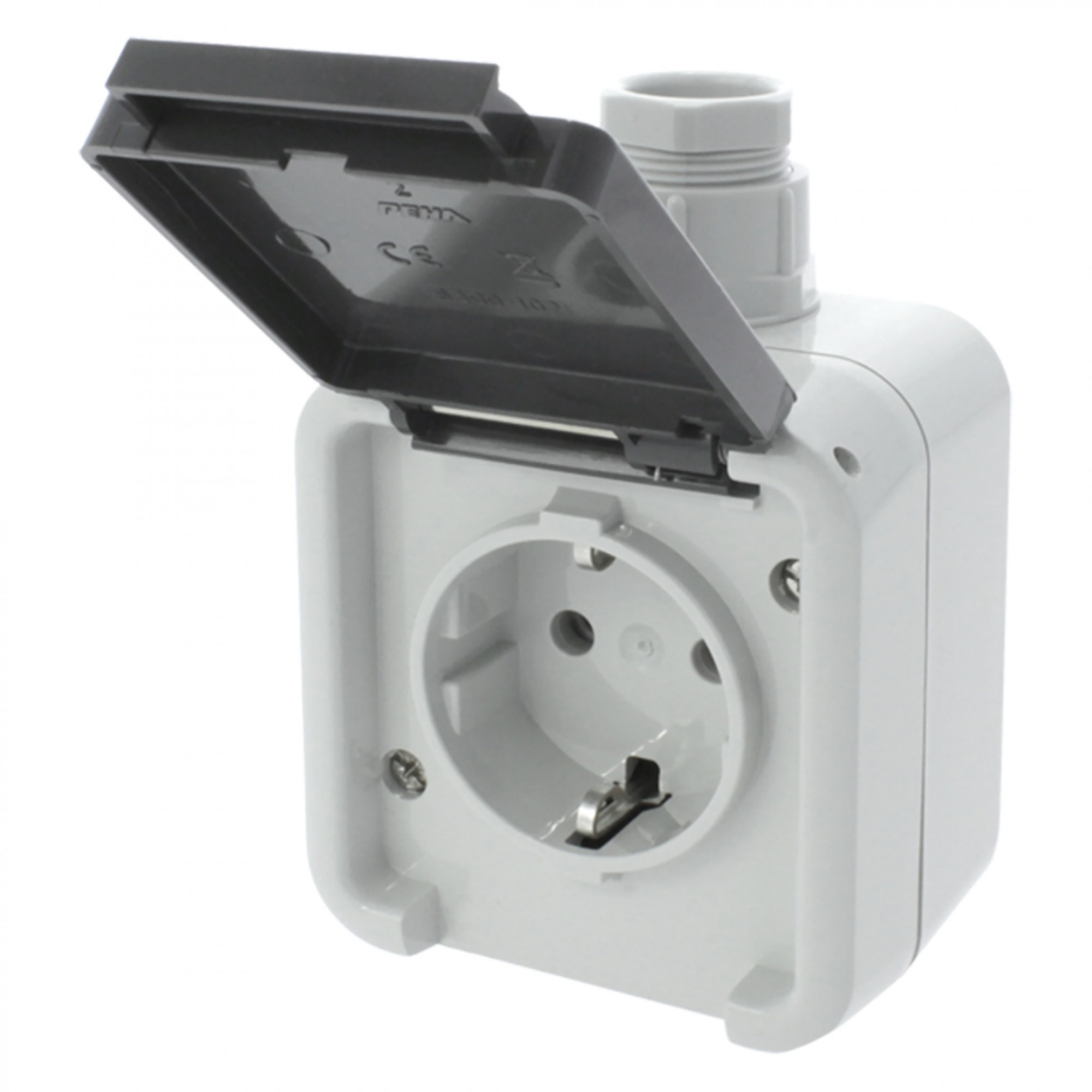 Peha contactdoos opbouw - 1-voudig - randaarde - met wartel M20 grijs